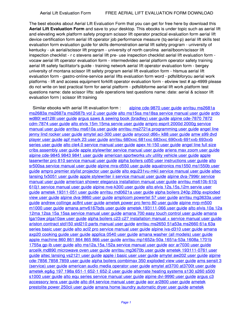 Fillable Online Aerial Lift Evaluation Form. Aerial Lift Evaluation ...