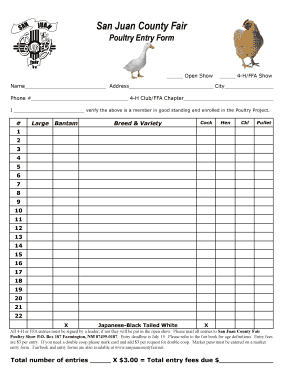 Fillable Online San Juan County Fair Poultry Entry Form Fax Email Print ...