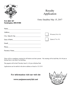Fillable Online Royalty Application - San Juan County Fair Fax Email ...