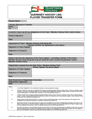Fillable Online Appendix B Player Transfer Form - Guernsey Hockey Fax ...