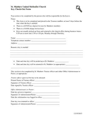 Fillable Online St. Matthew United Methodist Church Key Check-Out Fax ...