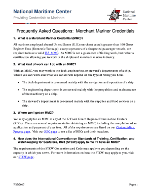 Fillable Online Frequently Asked Questions: Merchant Mariner ...