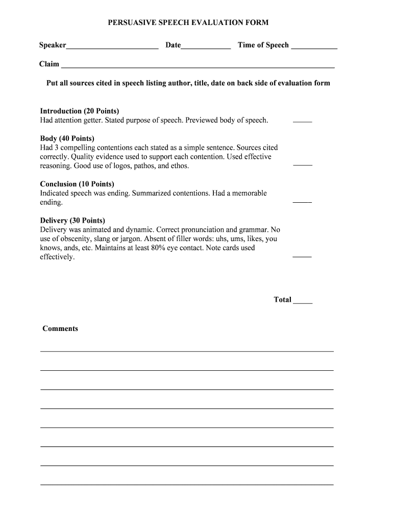 Fillable Online Speech Evaluation Form - RIOT Media Fax Email Print ...