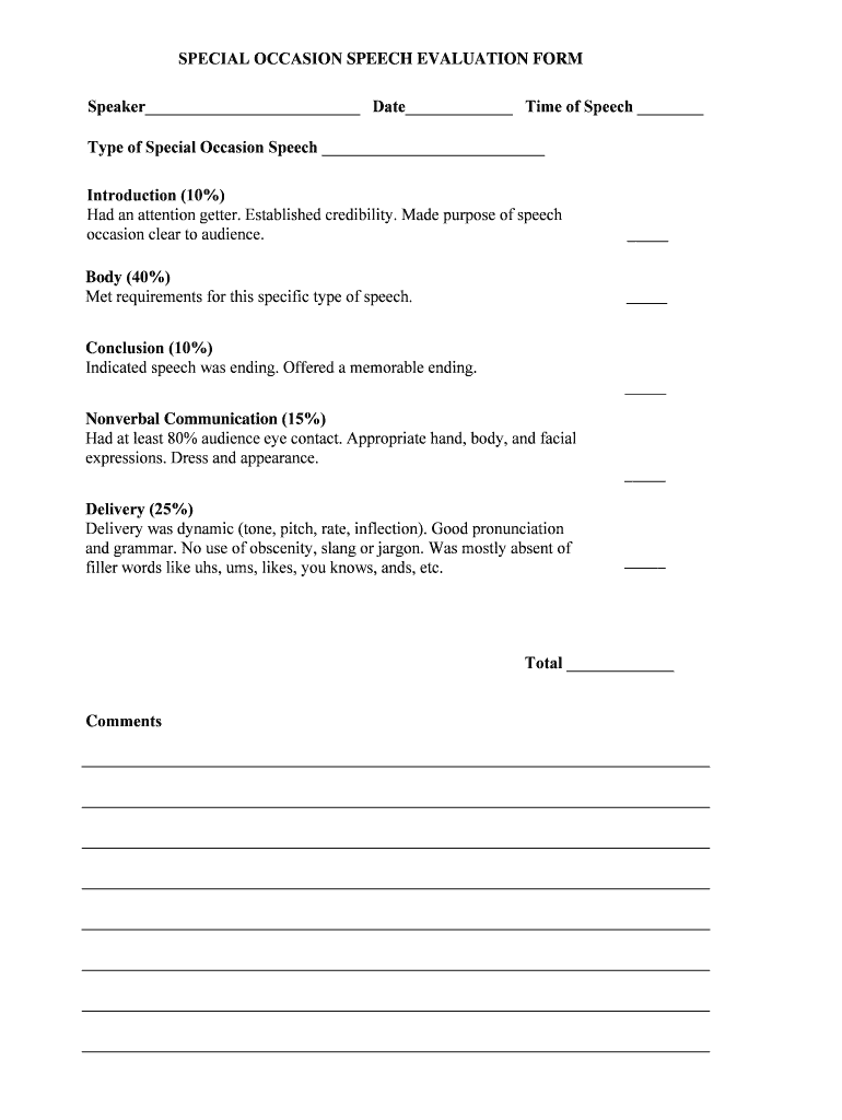 Fillable Online Speech Evaluation Form - RIOT Media Fax Email Print ...