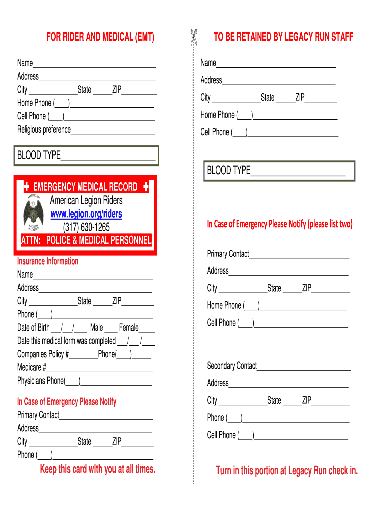 Fillable Online Emergency Medical Record Form - American Legion Fax Email Print - pdfFiller