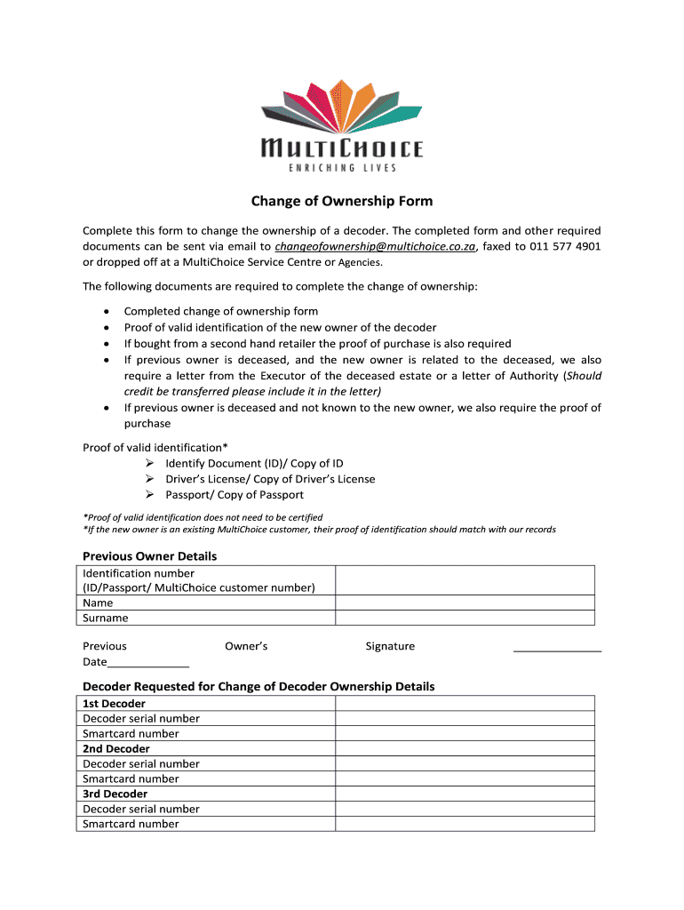 Dstv Change Of Ownership Fill Out Sign Online DocHub