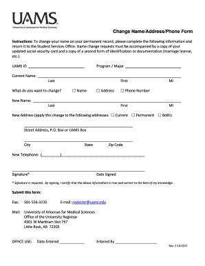 Fillable Online Change Name/Address/Phone Form - University Registrar ...