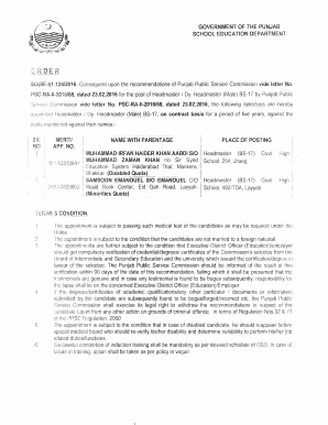 Fillable Online Consequent upon the recommendations of Punjab Public ...