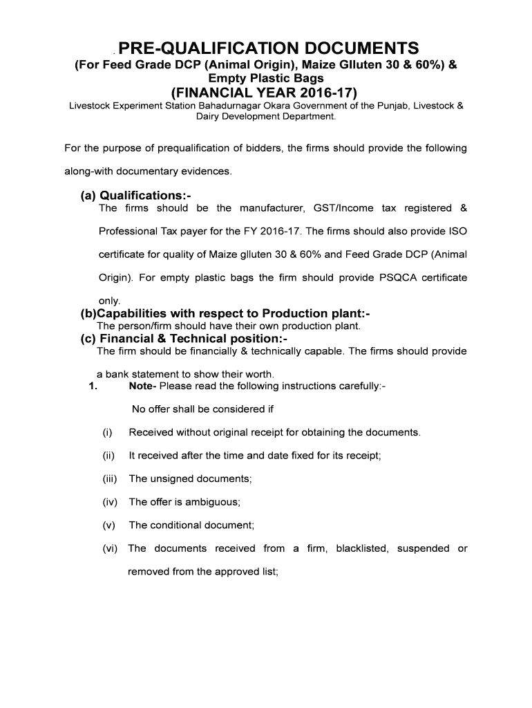 Fillable Online . PRE-QUALIFICATION DOCUMENTS Fax Email Print - pdfFiller
