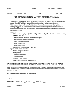 Fillable Online LSHS SOPHOMORE PARKING and VEHICLE REGISTRATION ... Fax ...