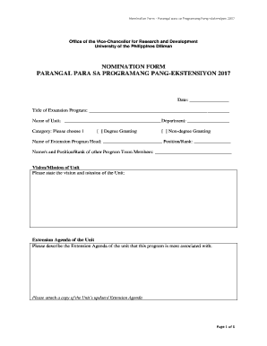 Fillable Online upd edu Nomination Form - Parangal para sa Programang ...