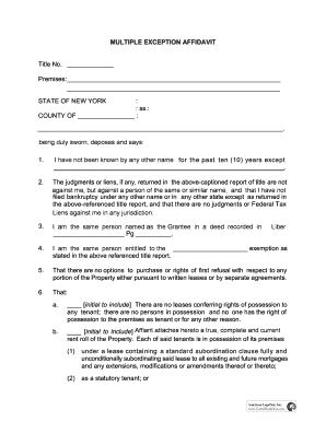 Fillable Online MULTIPLE EXCEPTION AFFIDAVIT Fax Email Print - pdfFiller
