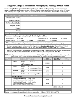 Fillable Online Niagara College Convocation Photography Package Order ...