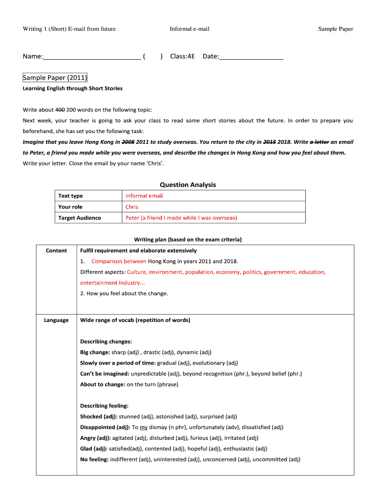 Fillable Online Writing 1 (Short) E-mail from future Fax Email Print ...