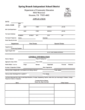 Fillable Online application form - Spring Branch ISD Fax Email Print ...