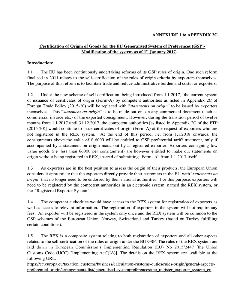 Fillable Online ANNEXURE 1 to APPENDIX 2C Certification of Origin of ...
