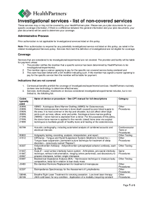 Fillable Online Investigational services - list of non-covered services ...