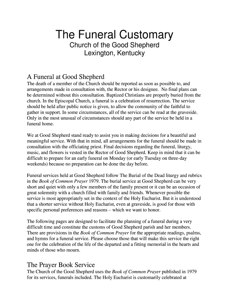Fillable Online The Funeral Customary Fax Email Print - pdfFiller