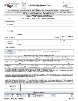 Fillable Online Individual Membership Form PLEASE PRINT IN BLOCK ...