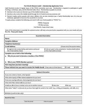 Fillable Online Fort Worth Weavers Guild Membership Application Form ...