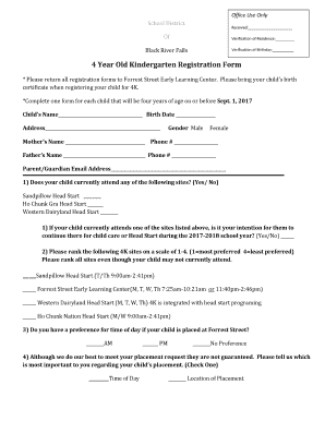Fillable Online 4 Year Old Kindergarten Registration Form Fax Email Print - pdfFiller