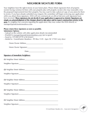 Fillable Online NEIGHBOR SIGNTURE FORM Fax Email Print - pdfFiller