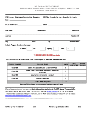 Fillable Online my msjc ECC Title: Computer Hardware Specialist Certification Fax Email Print ...