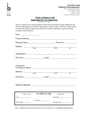 Fillable Online Notice of Intent to Sell Application for City ...