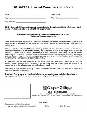 Fillable Online 2016-2017 Special Consideration Form Fax Email Print - pdfFiller