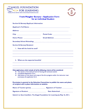 Fillable Online Frank Meagher Bursary Application Form Fax Email Print ...