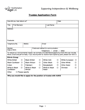 Fillable Online Trustee Application Form - Age UK Fax Email Print ...