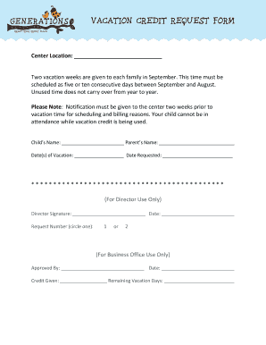 Fillable Online VACATION CREDIT REQUEST FORM Fax Email Print - pdfFiller