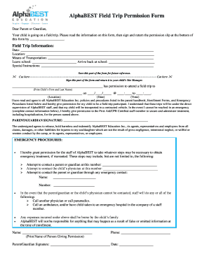 Fillable Online AlphaBEST Field Trip Permission Form Fax Email Print ...
