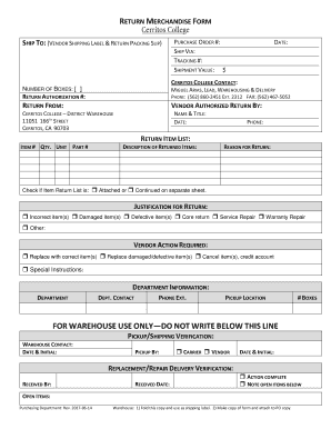 Fillable Online Return Merchandise Form - CMS - Cerritos College Fax ...