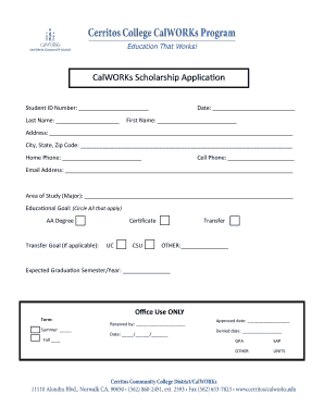 Fillable Online CalWORKs Fall 2016 Scholarship Application - CMS ...