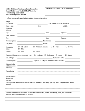 Fillable Online Helen Matthewson Club (HMC) Memorial Scholarship ...