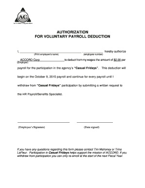Fillable Online FOR VOLUNTARY PAYROLL DEDUCTION Fax Email Print - pdfFiller