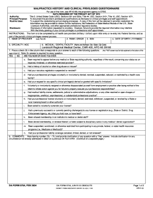 Fillable Online MALPRACTICE HISTORY AND CLINICAL PRIVILEGES ...