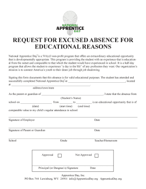 Fillable Online REQUEST FOR EXCUSED ABSENCE FOR Fax Email Print - pdfFiller