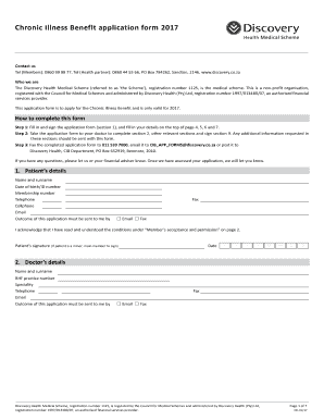 Fillable Online Chronic Illness Benefit application form 2017 - Sasfin ...