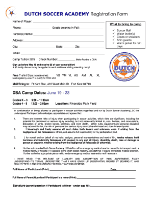 Fillable Online DUTCH SOCCER ACADEMY Registration Form Fax Email Print - pdfFiller