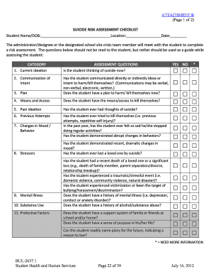 Fillable Online SUICIDE RISK ASSESSMENT CHECKLIST Fax Email Print ...