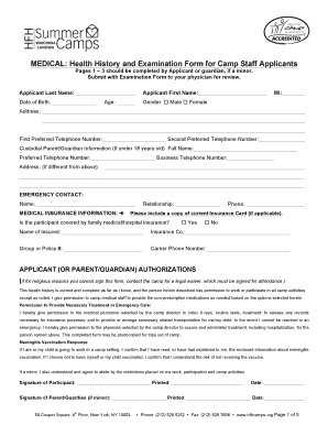 Fillable Online MEDICAL: Health History and Examination Form for Camp ...