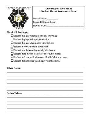 Fillable Online Student Threat Assessment Form Fax Email Print - pdfFiller