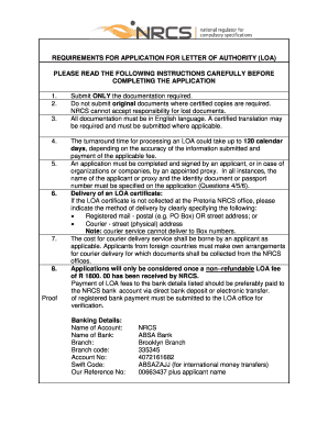 Fillable Online REQUIREMENTS FOR APPLICATION FOR LETTER OF AUTHORITY ...