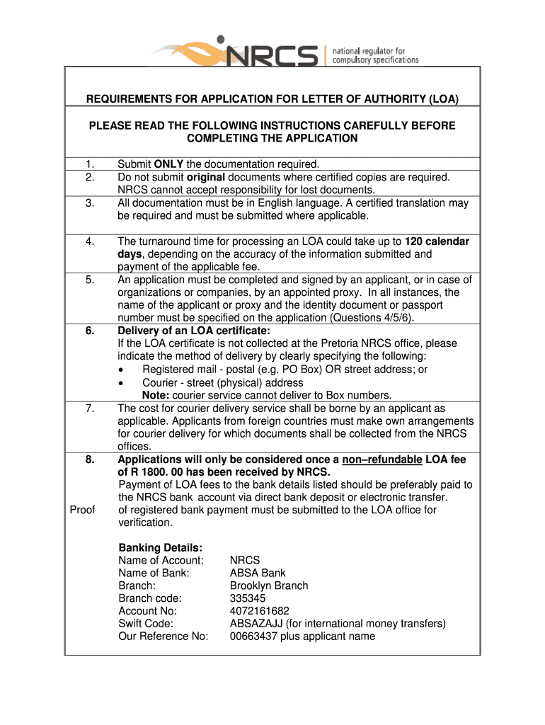 Fillable Online REQUIREMENTS FOR APPLICATION FOR LETTER OF AUTHORITY ...