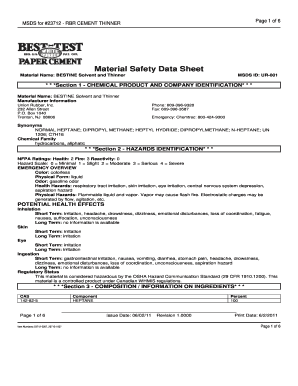 Fillable Online MSDS for #23712 - RBR CEMENT THINNER. Material Safety ...