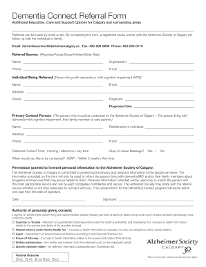 Fillable Online Dementia Connect Referral Form Fax Email Print - pdfFiller