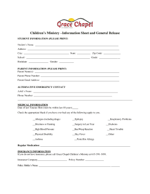 Fillable Online Childrens Ministry Information Sheet and General ...