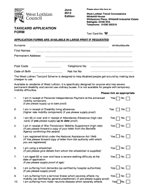 Fillable Online TAXICARD APPLICATION Fax Email Print - pdfFiller